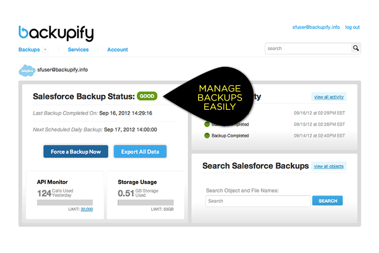 monitor the status of your salesforce backups