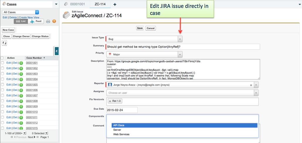 edit jira issue in case