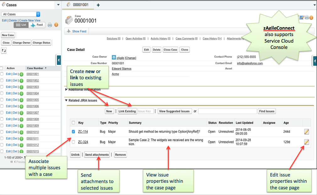 jira issues in case in service cloud console view