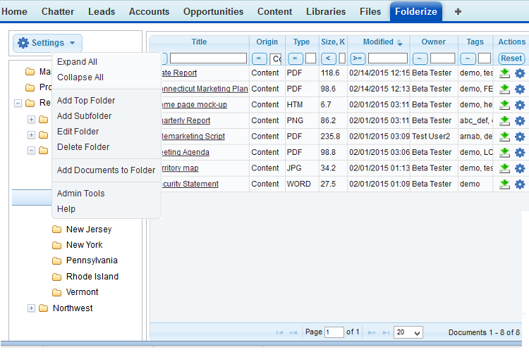 folderize menu pulled down