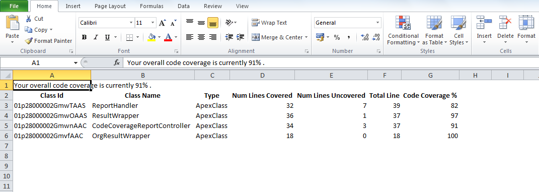 download the result in excel format
