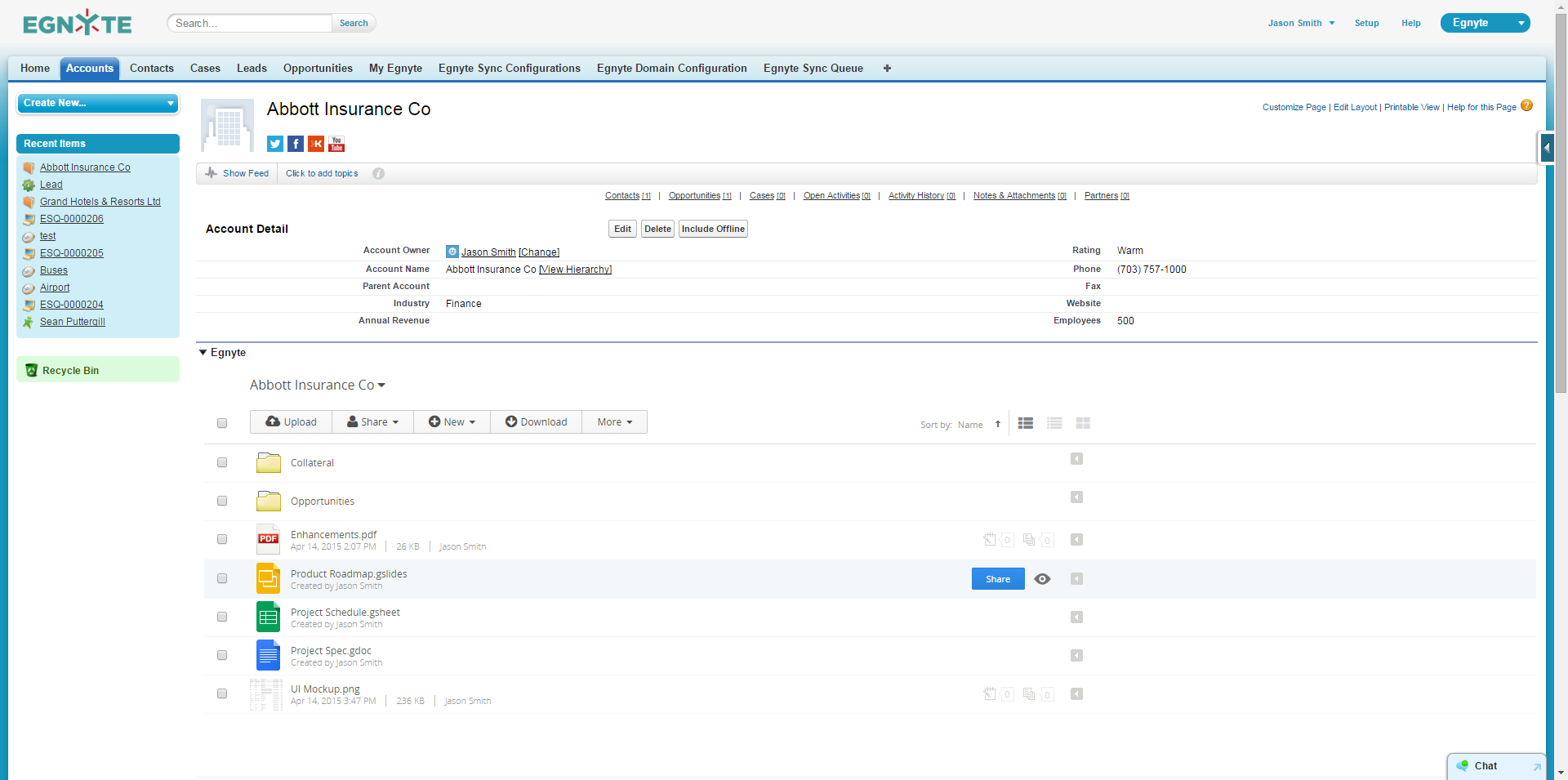 share files related to records from the embedded egnyte interface