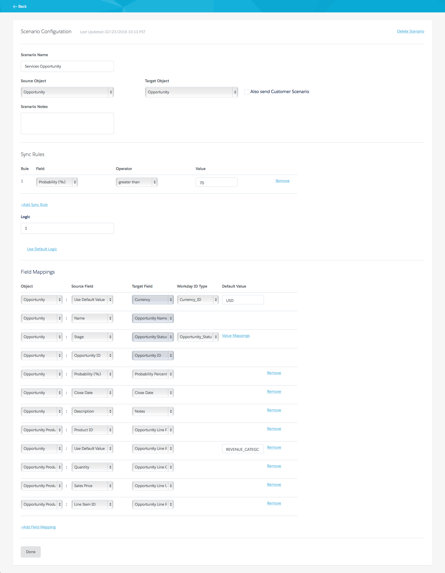 set up integration scenarios with detailed field and value mapping