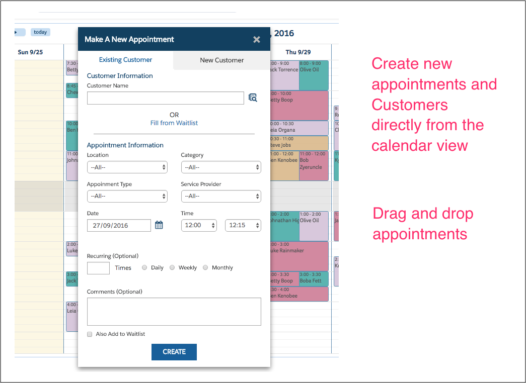create edit and delete appointments