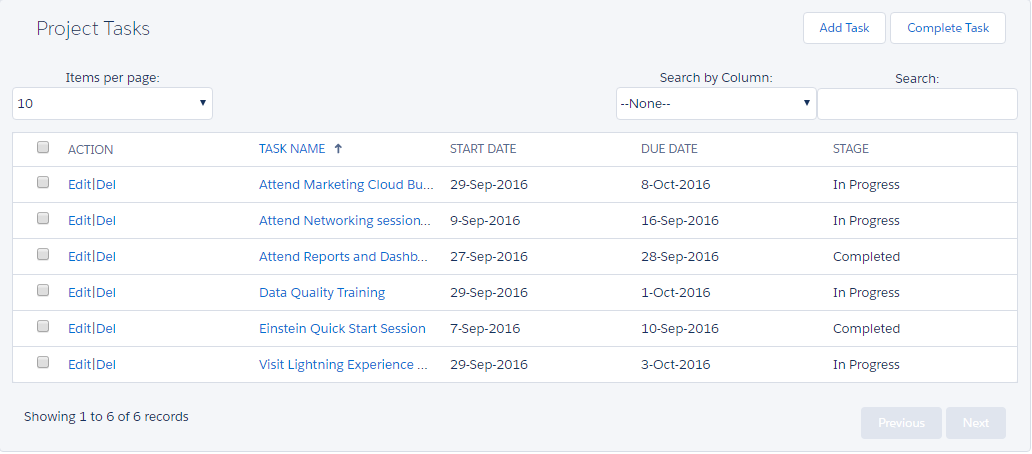 Project Task List Using Datatable Component 5146
