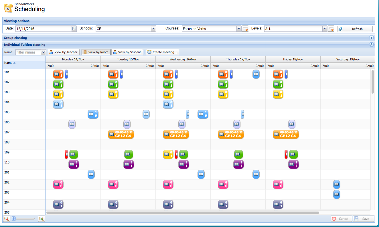 drag and drop class adhoc and meeting room scheduling