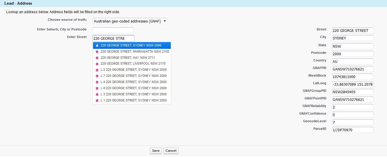 single line address validation with gnaf attributes