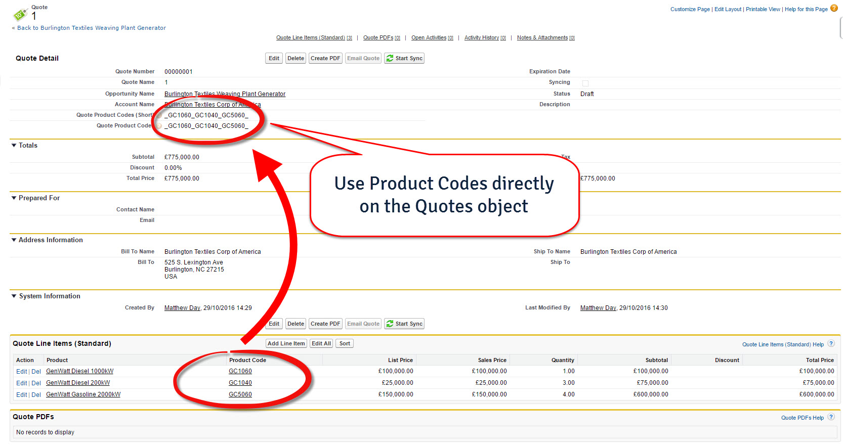 use product codes directly on the quotes object great for document ...