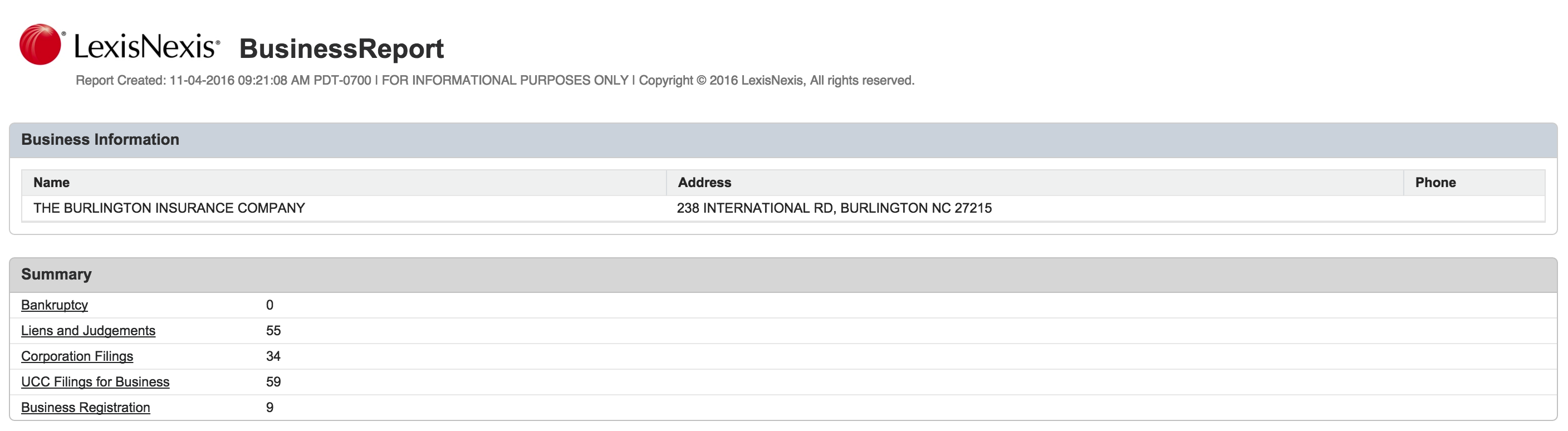 lexisnexis business report summary