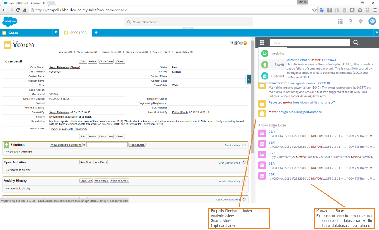 service diagnostics sidebar integration into service cloud ii