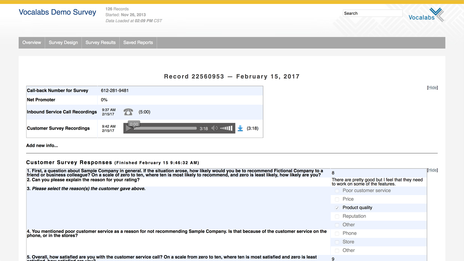drill down to the level of individual interviews to get complete details and listen to the recording