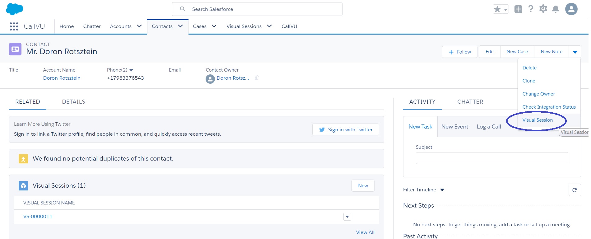 callvu visual session lightning