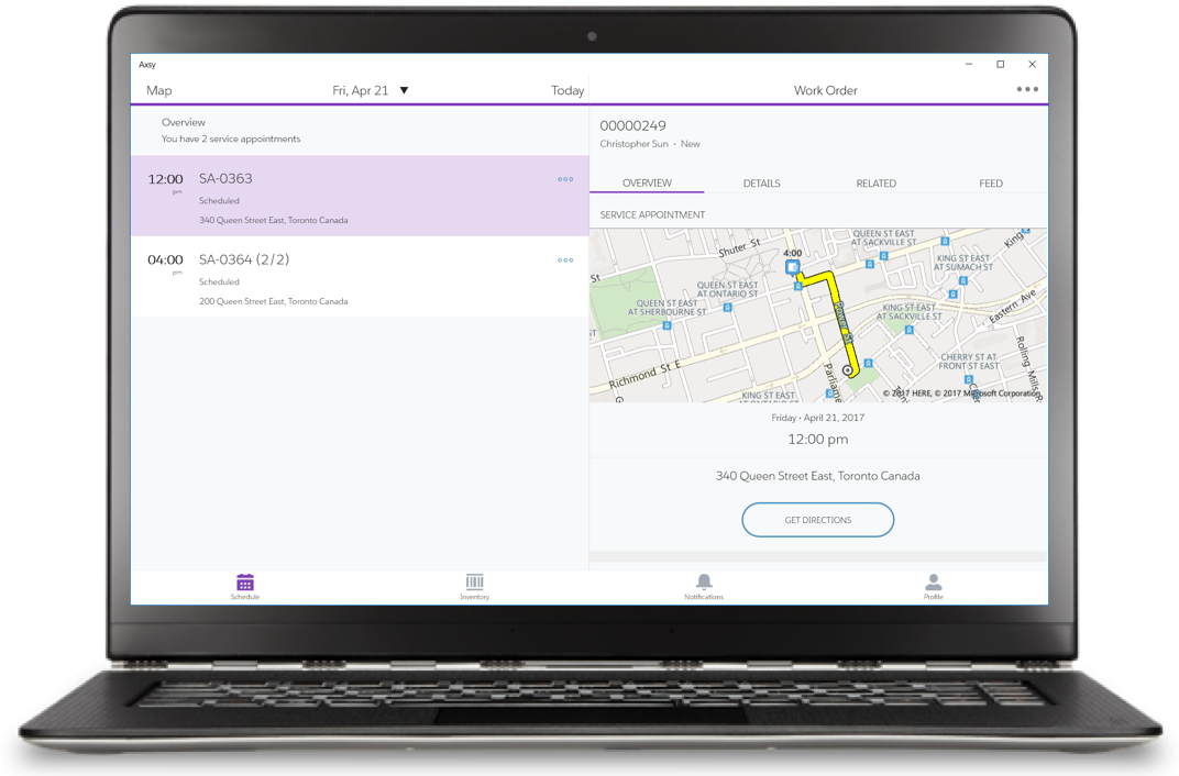 view your service appointments their details and mapping information ...