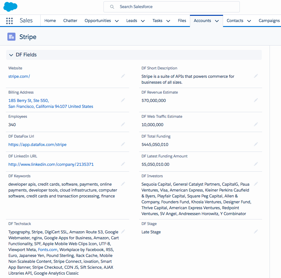 easily see all the datafox intelligence right within the salesforce ui