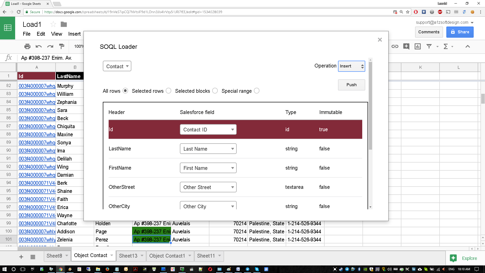 soql loader form this tool allows to load any data from google sheets to salesforce