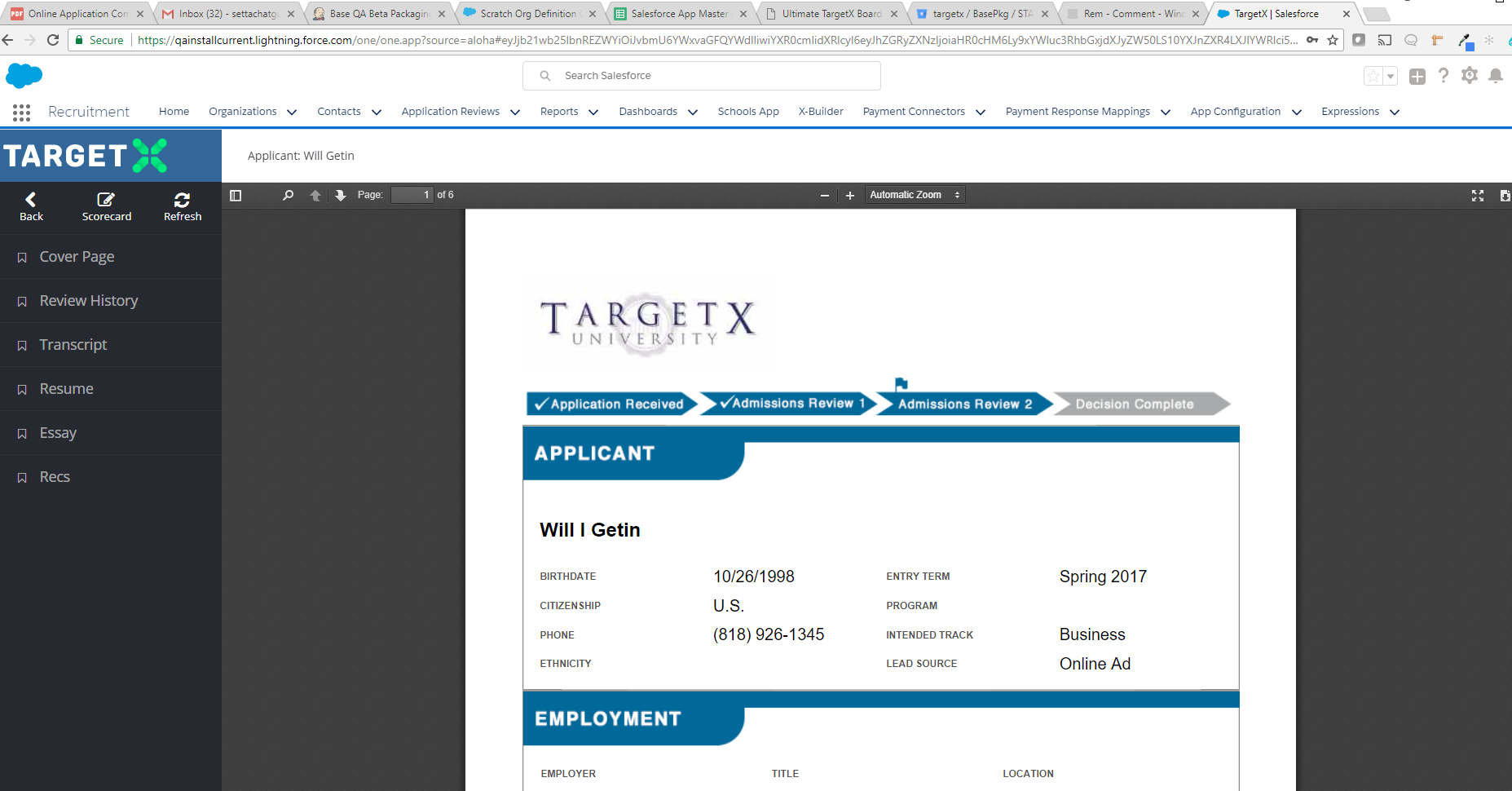 application review with the lightning experience