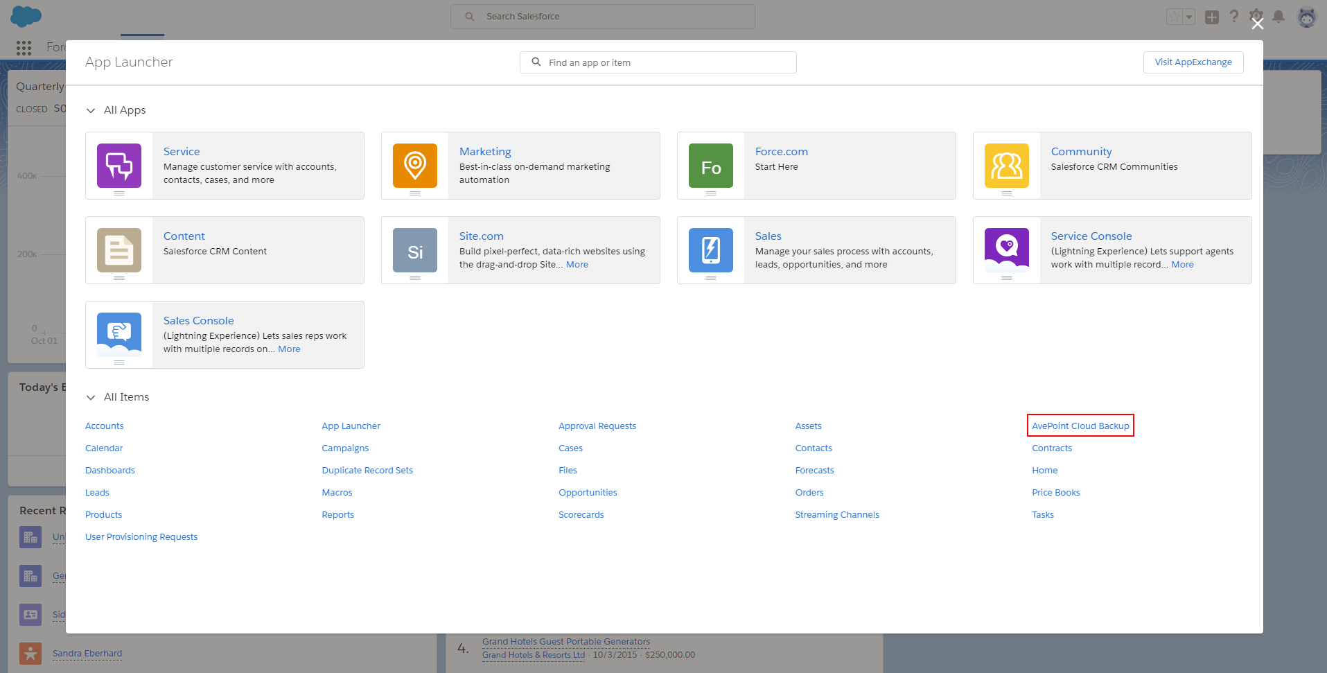 avepoint cloud backup tab