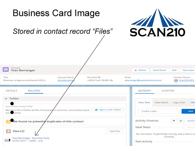 business card image stored in files