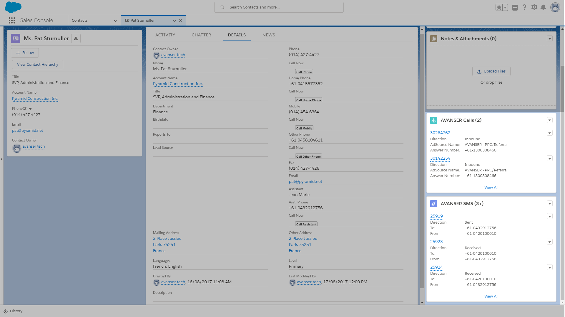 make calls or send sms from your contact console and see their full contact history at a glance