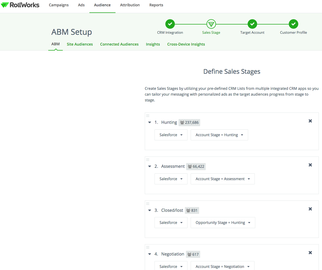 define sales stages for targeting throughout the funnel
