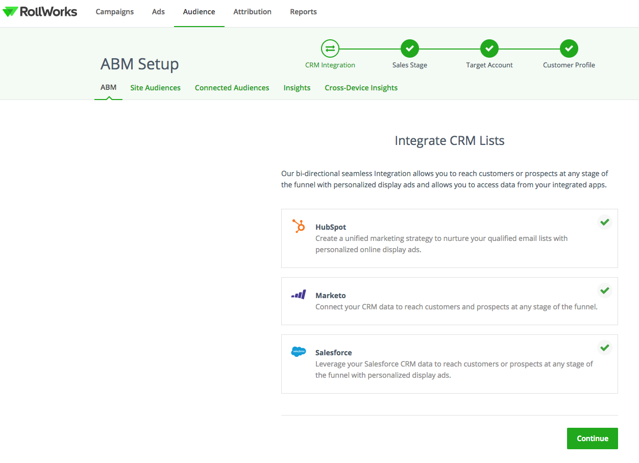 connect to salesforce in the rollworks dashboard