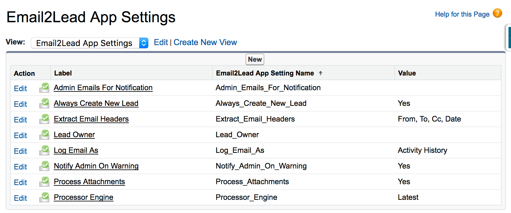 email2lead app settings