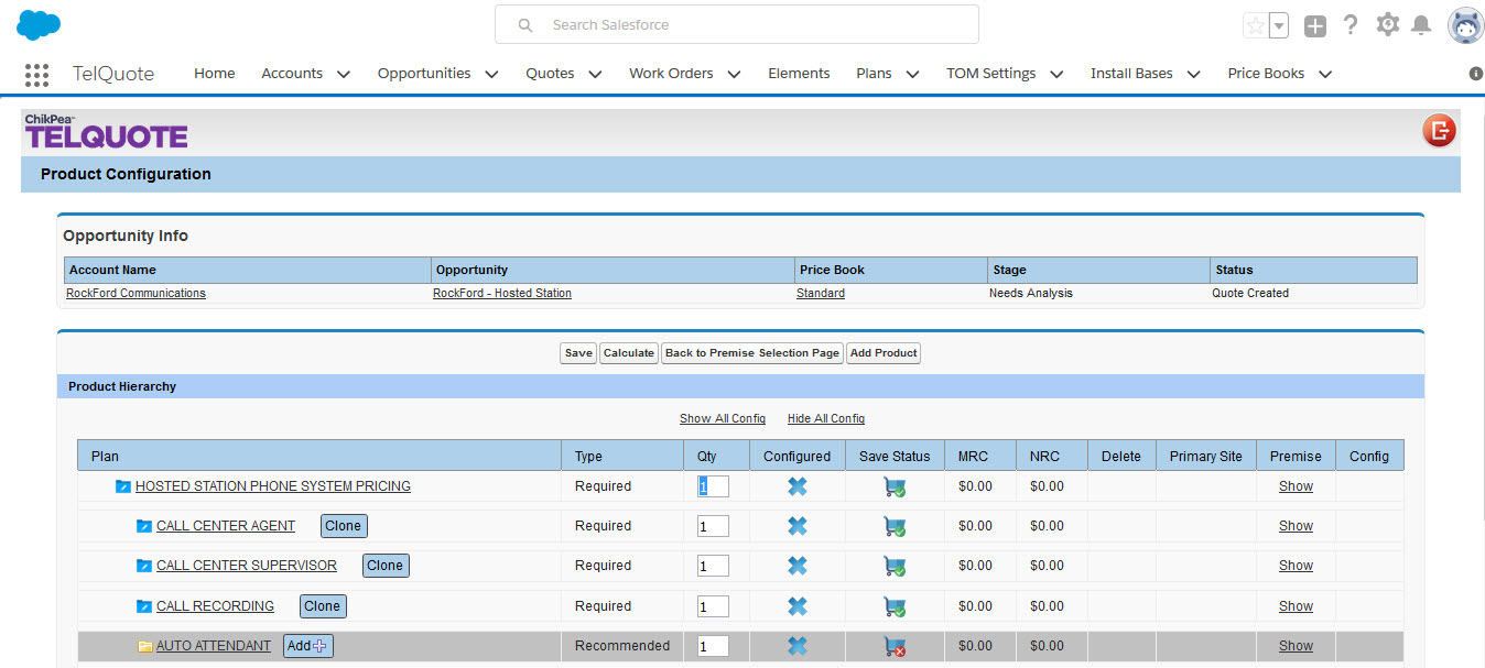 product configuration telquote telecom order management tom lightning
