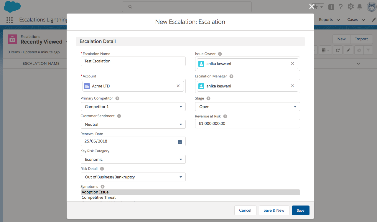 creating a new escalation record