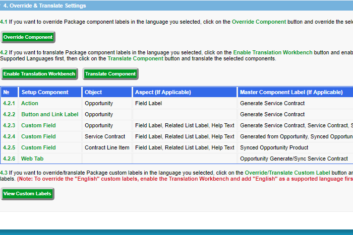 configuration override and translate settings