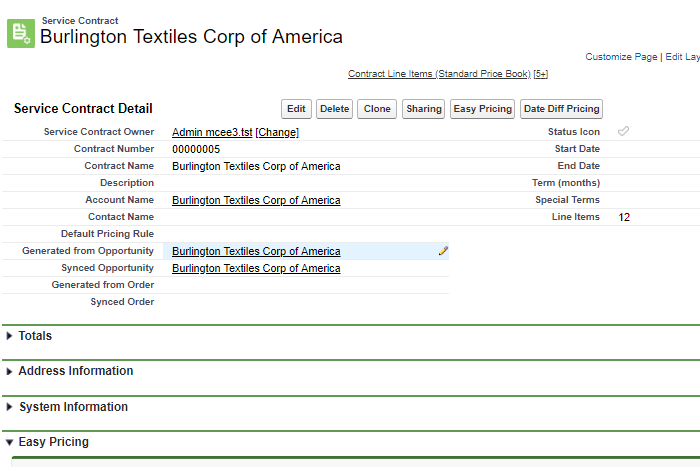 service contract show the genereated from opportunity synced ...