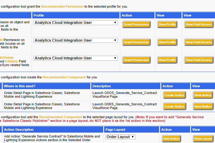configuration grant create the recommended permission and component