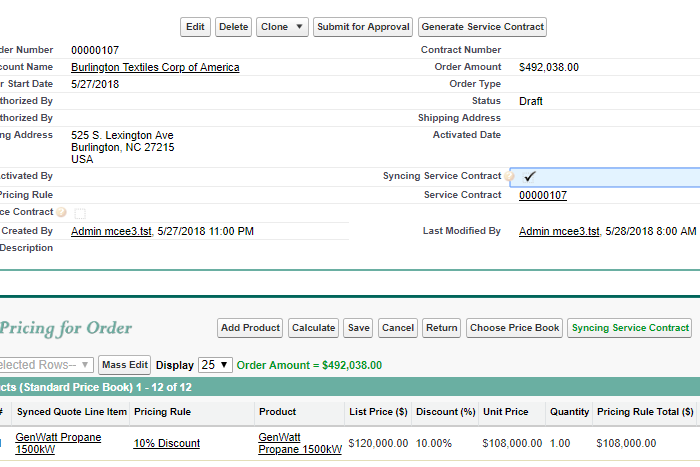 order sync service contract with the button or checkbox
