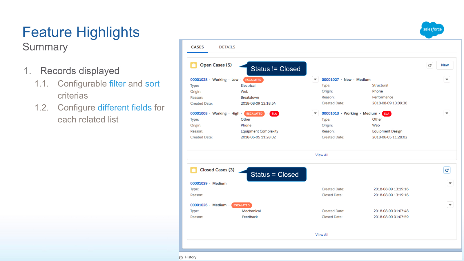 feature records displayed