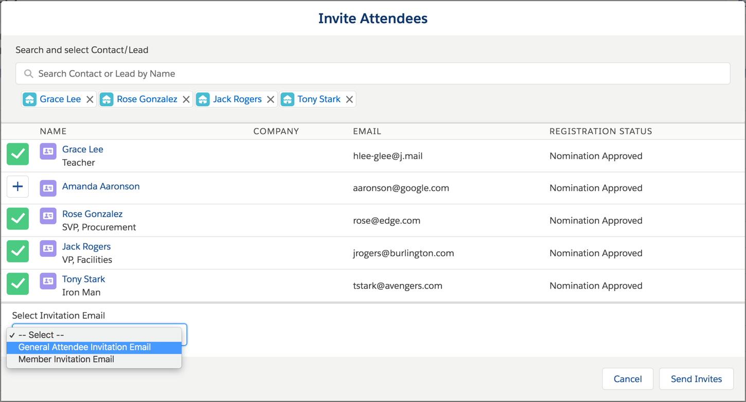 invite and register contacts right in salesforce