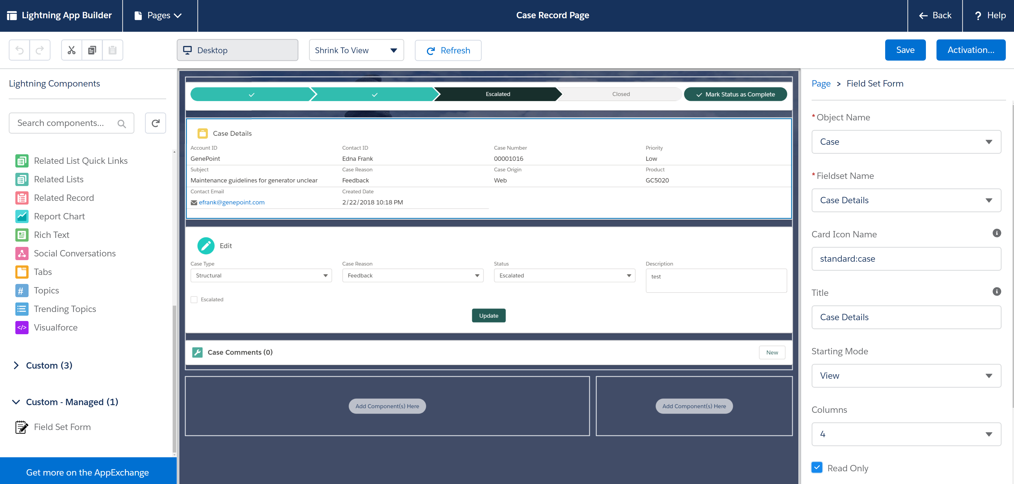 component configuration drag and drop