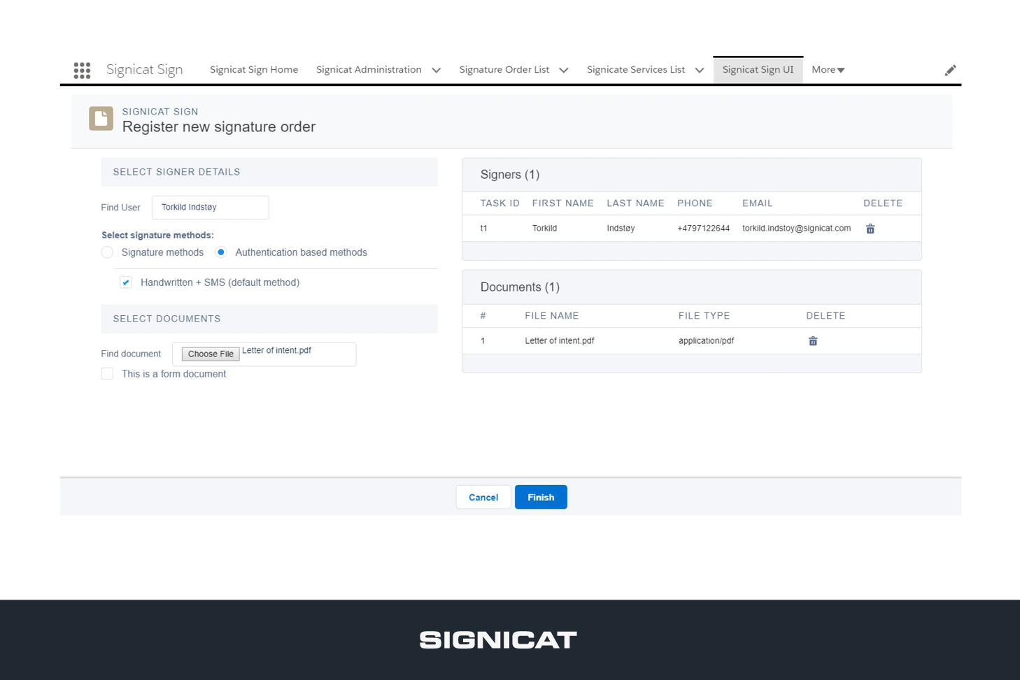 a document as shown to the end user