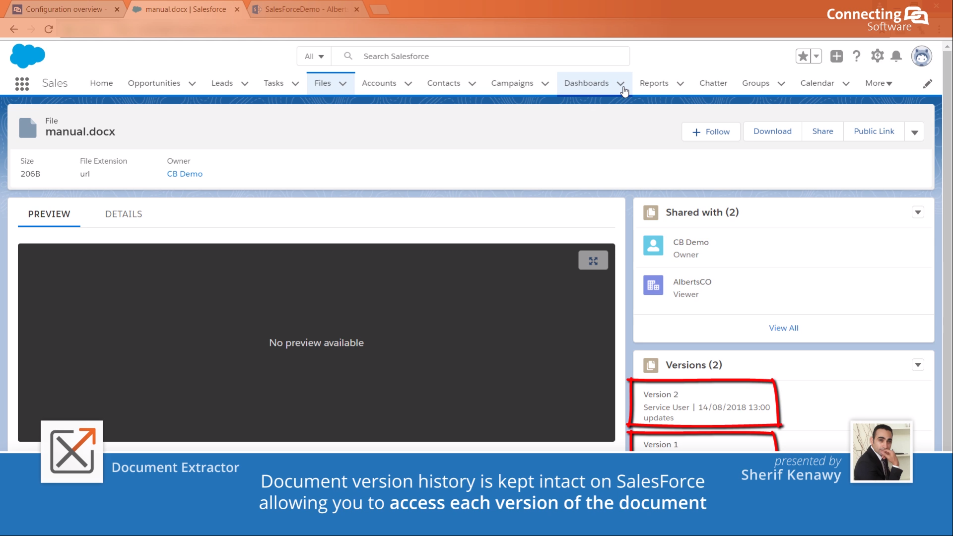 document version history is kept allowing you to access each version of the document from sharepoint