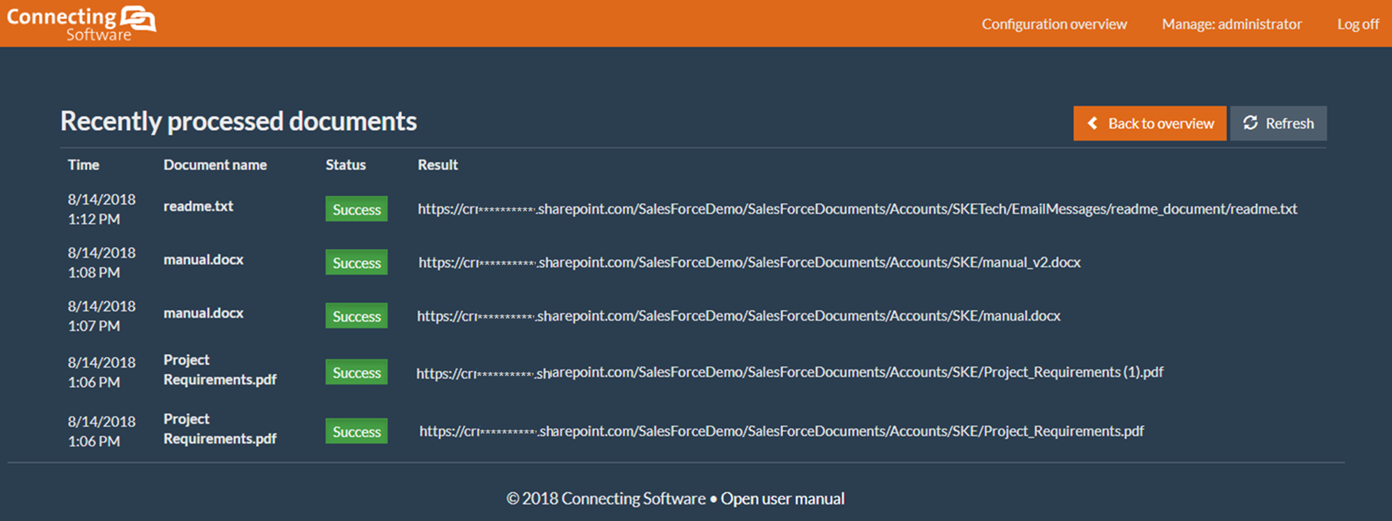 status of processed documents