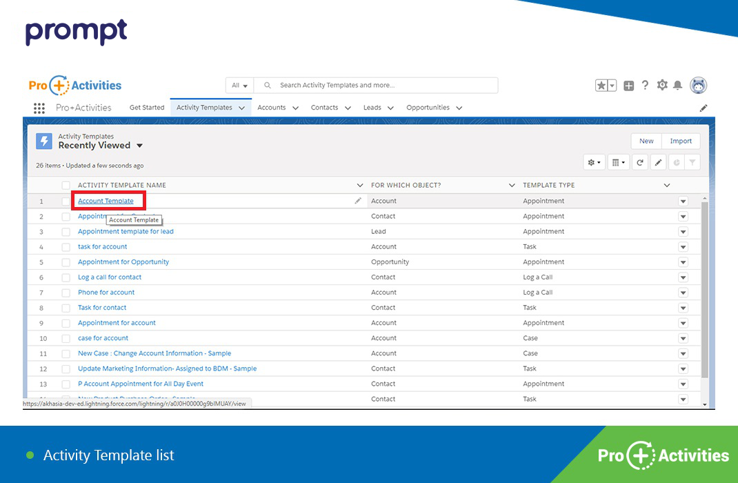 activity templates list