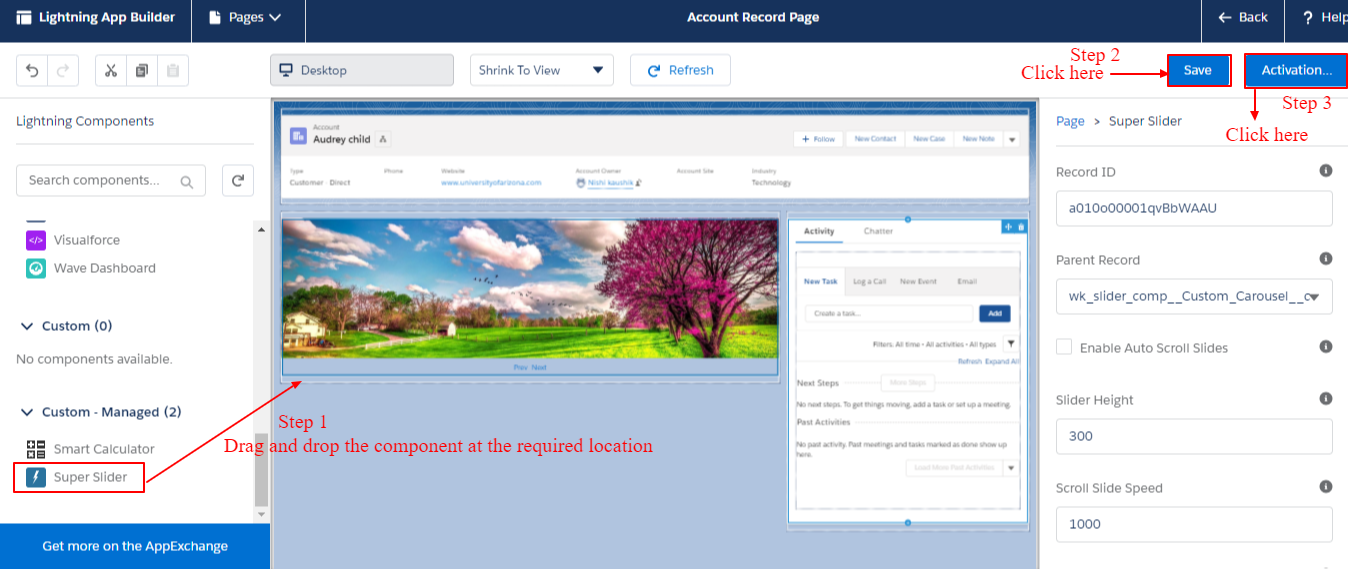 account page configuration