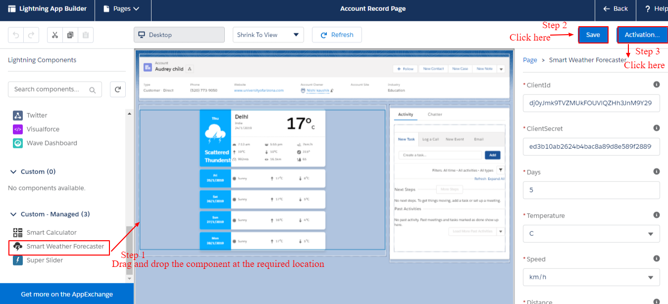 account page configuration
