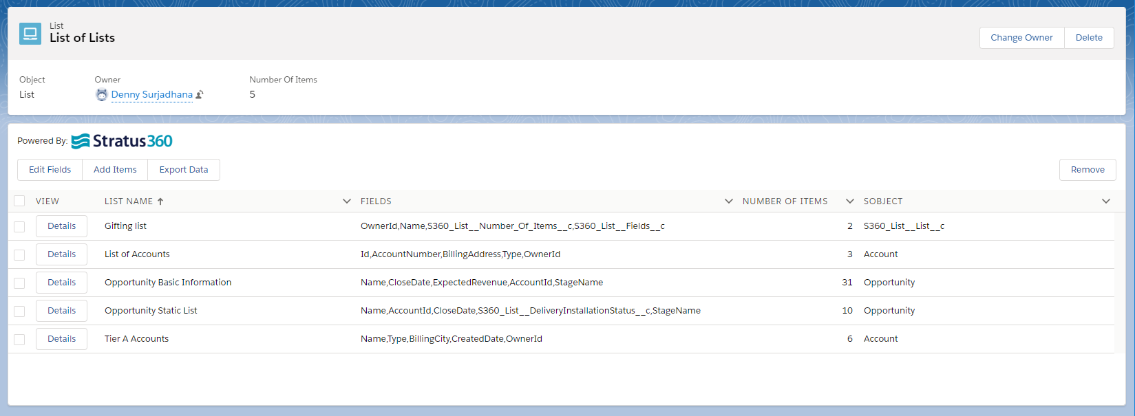 compile and view information of static lists of different sobjects and ...