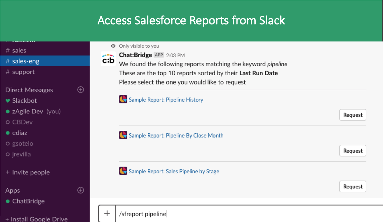 get salesforce reports from slack channels