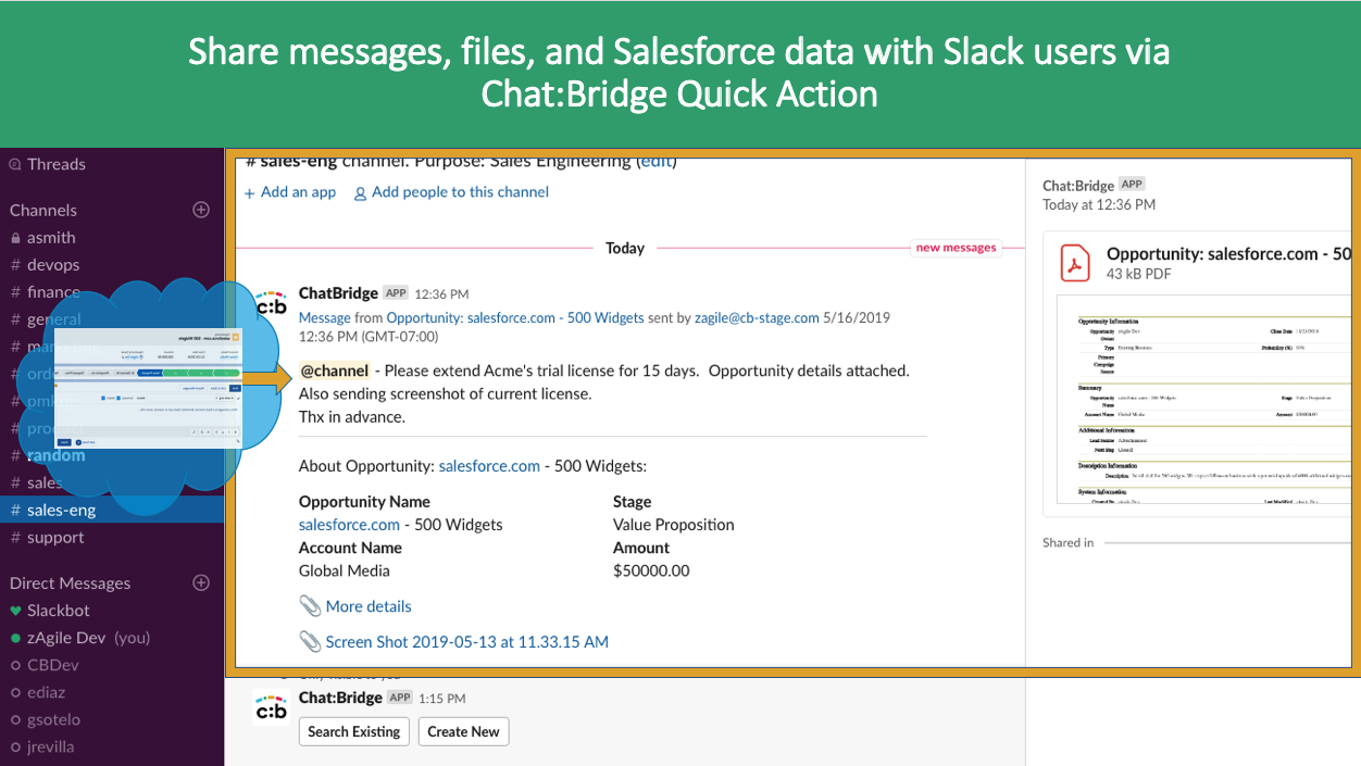 post messages files and salesforce data to slack channels and users