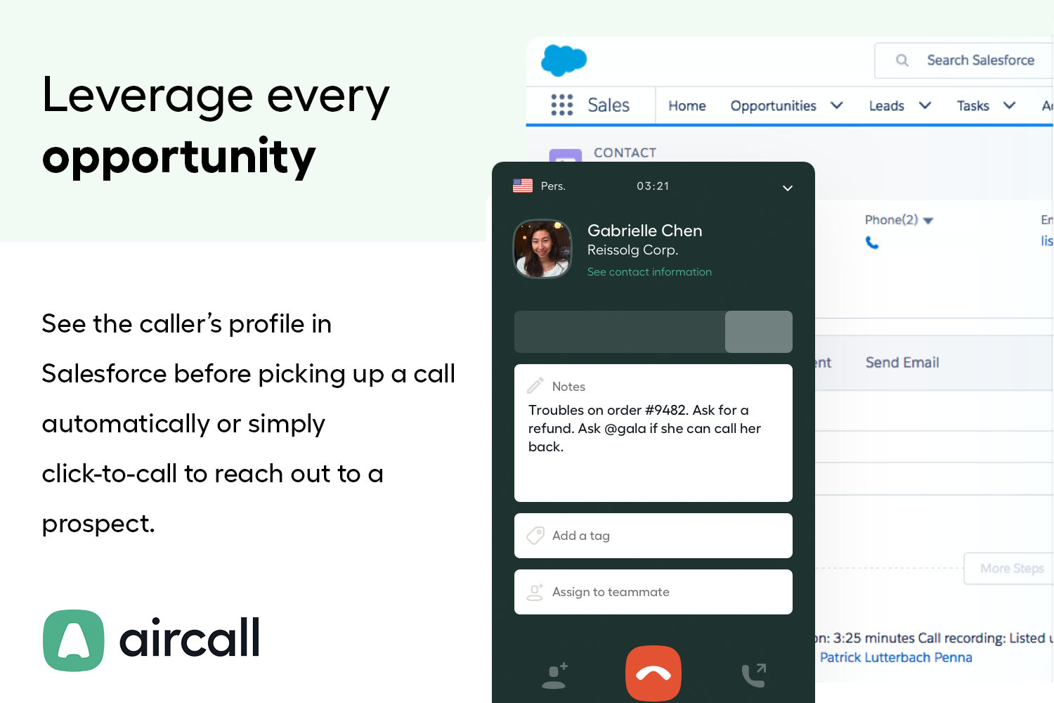 gather insights from salesforce and quickly connect with the aircall cti