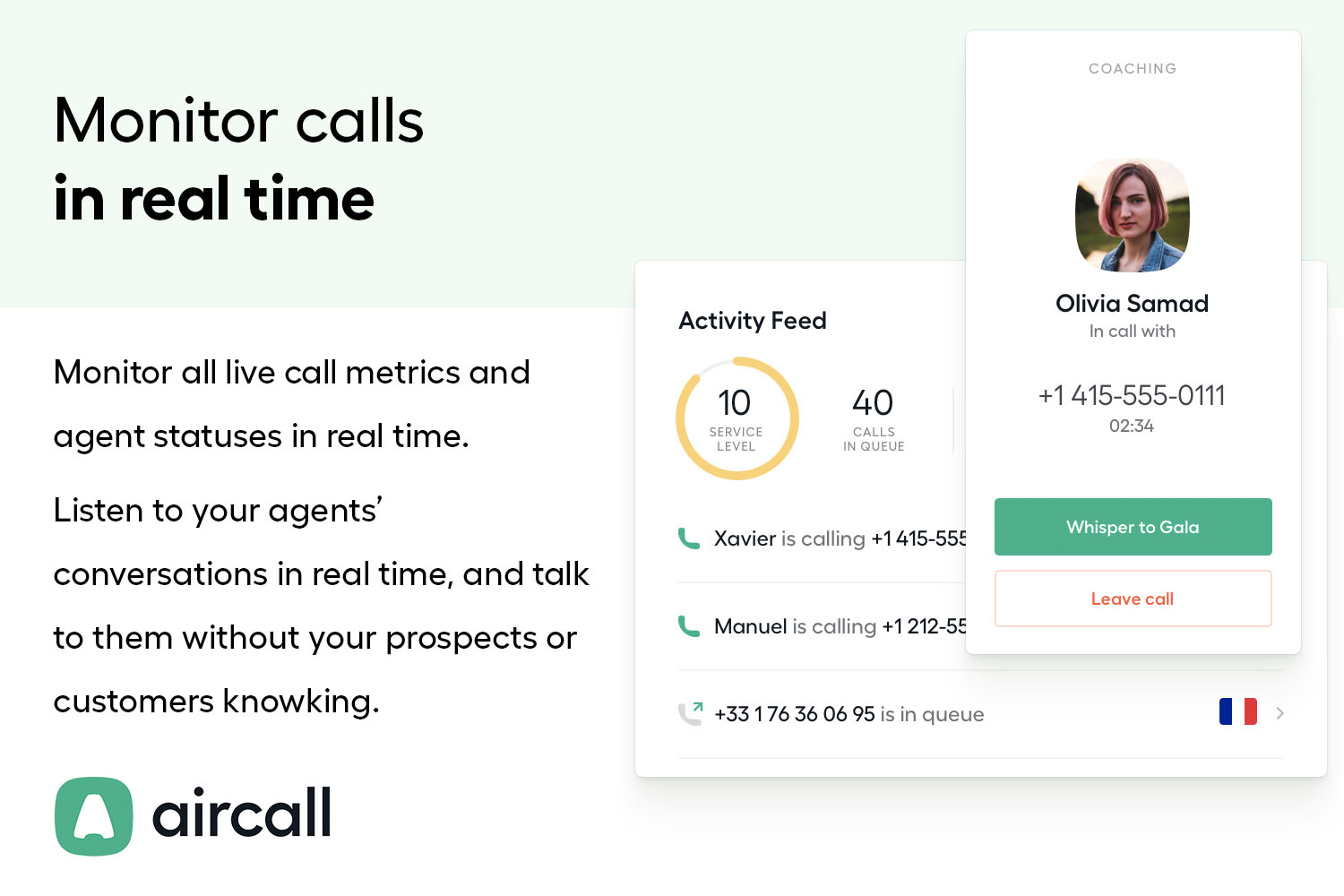 monitor call activity and phone conversations in real time