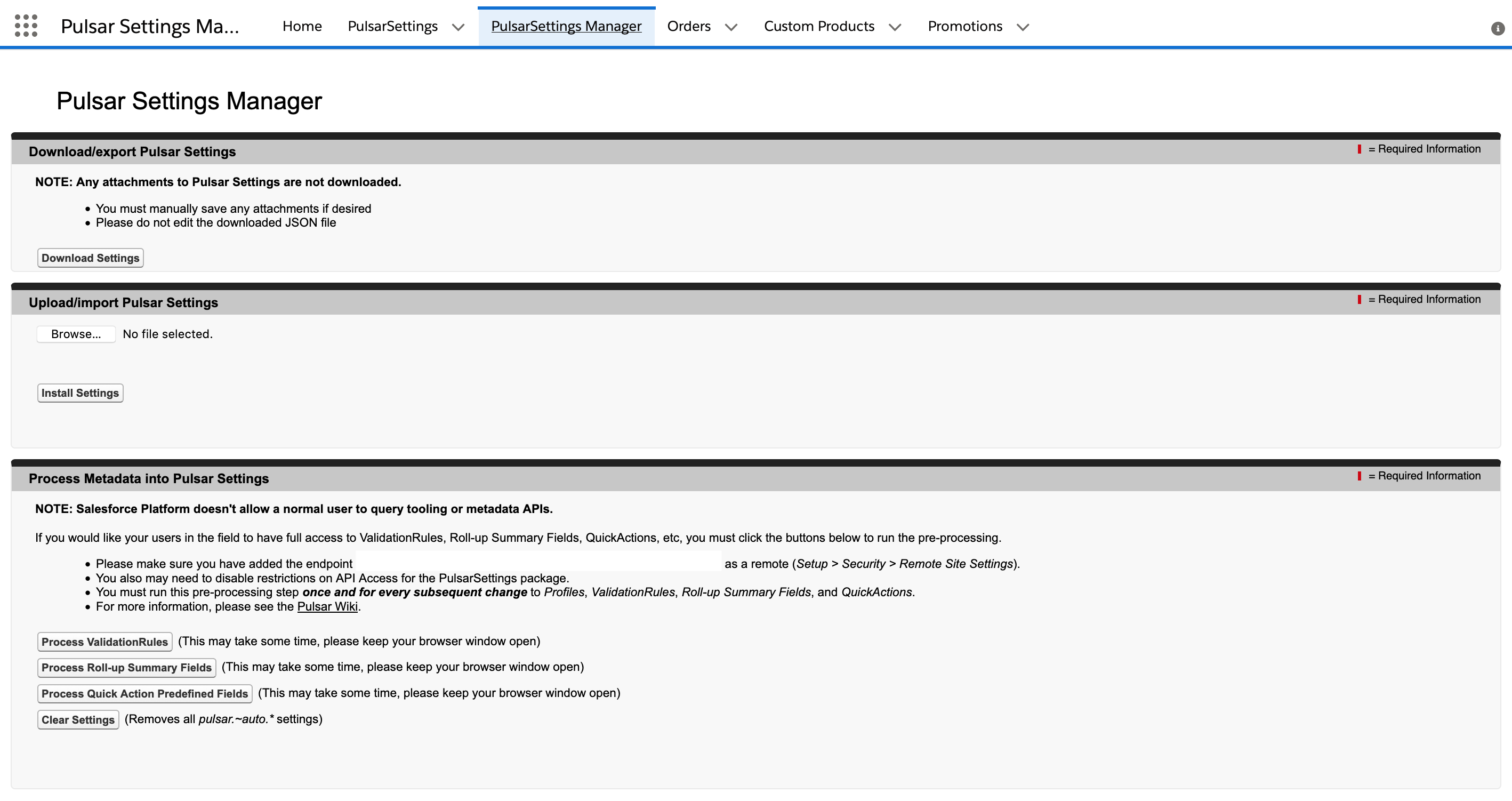 pulsar settings manager