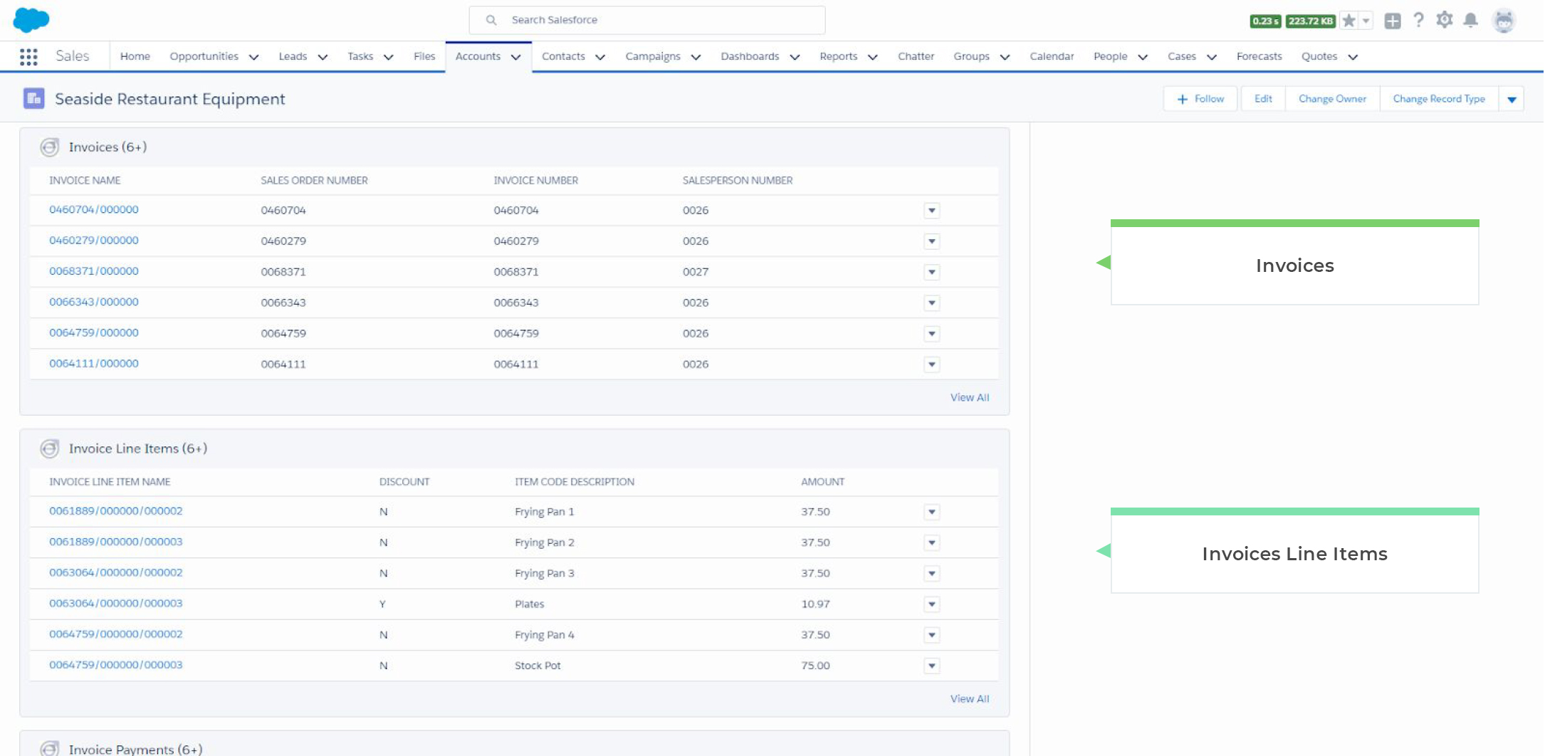 sage invoices and invoice line items in salesforce