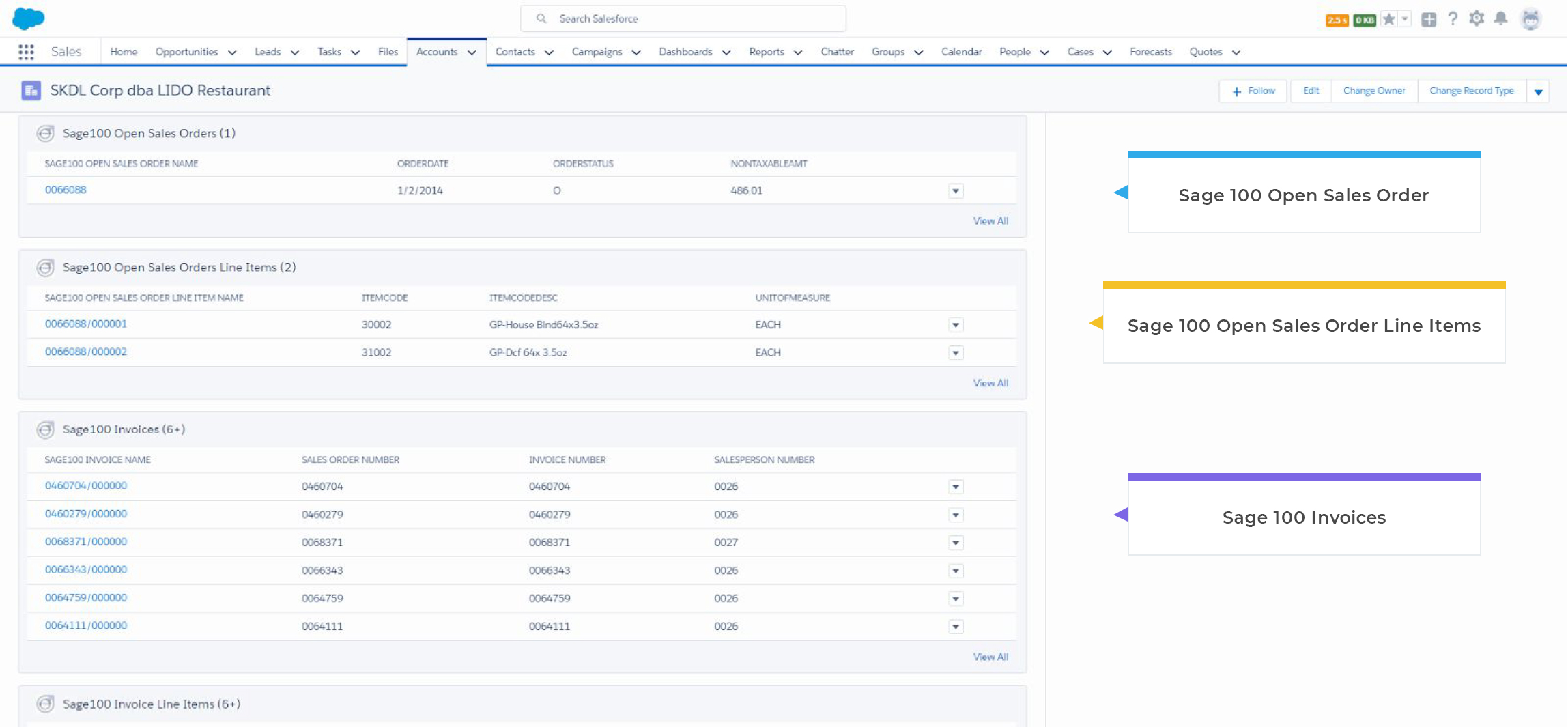 sage 100 sales orders and invoices in salesforce