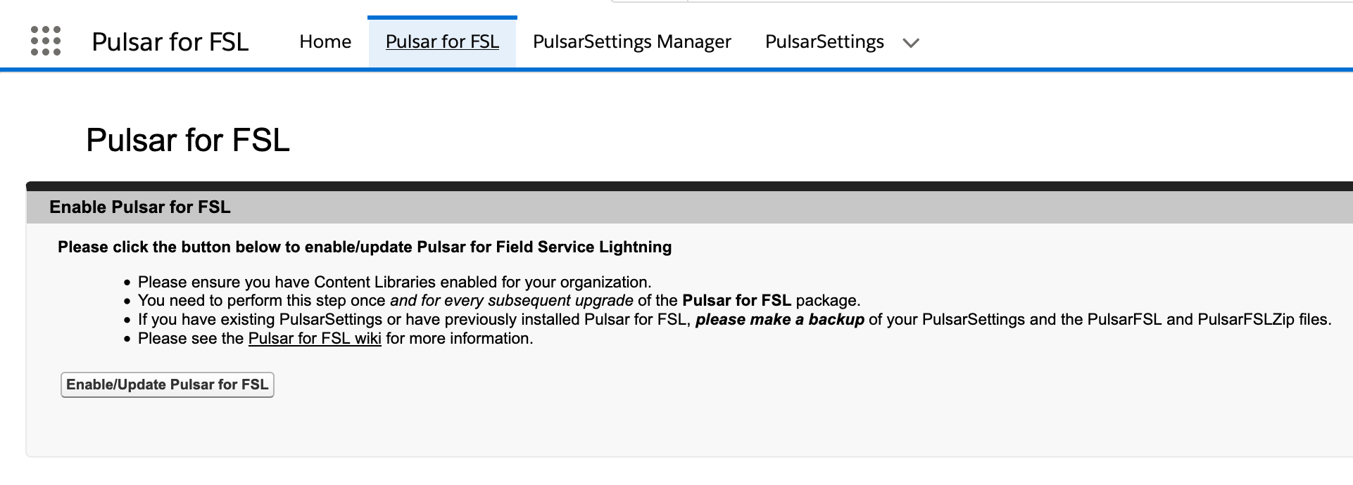 pulsar for fsl admin console